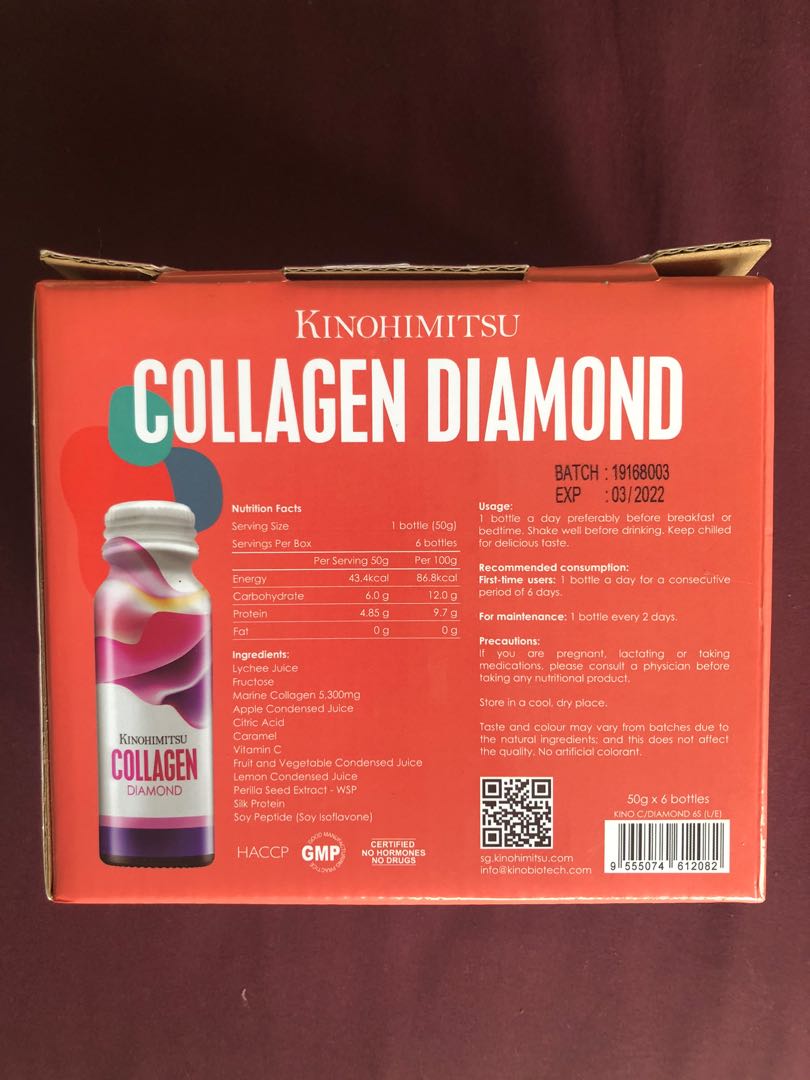 Kinohimitsu Collagen Diamond Drink 50g x 6 bottles, Health & Nutrition ...