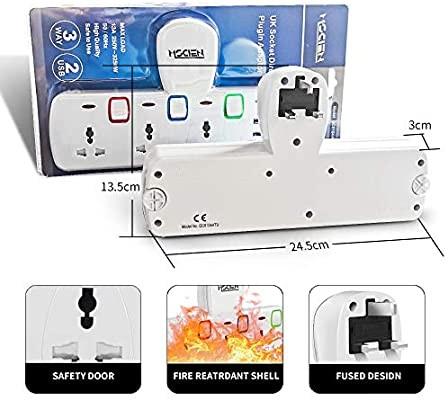 Mscien 3 Way Plug Extension with USB Individually Switched Multi Plug ...