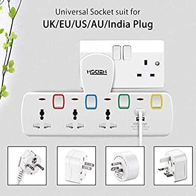 Mscien 3 Way Plug Extension with USB Individually Switched Multi Plug ...