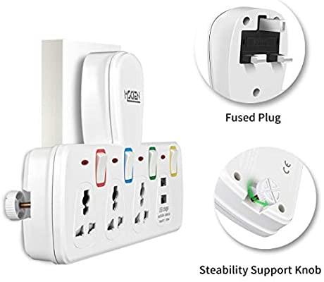 Mscien 3 Way Plug Extension with USB Individually Switched Multi Plug ...