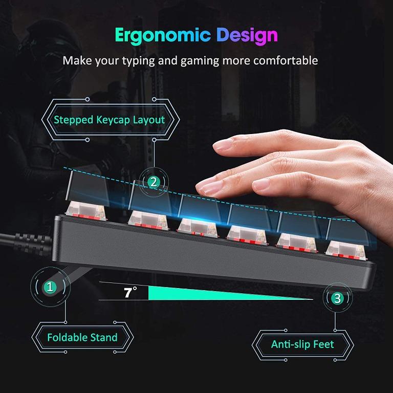 PICTEK TKL Mechanical Gaming Keyboard, RGB LED Rainbow Backlit 100% ...