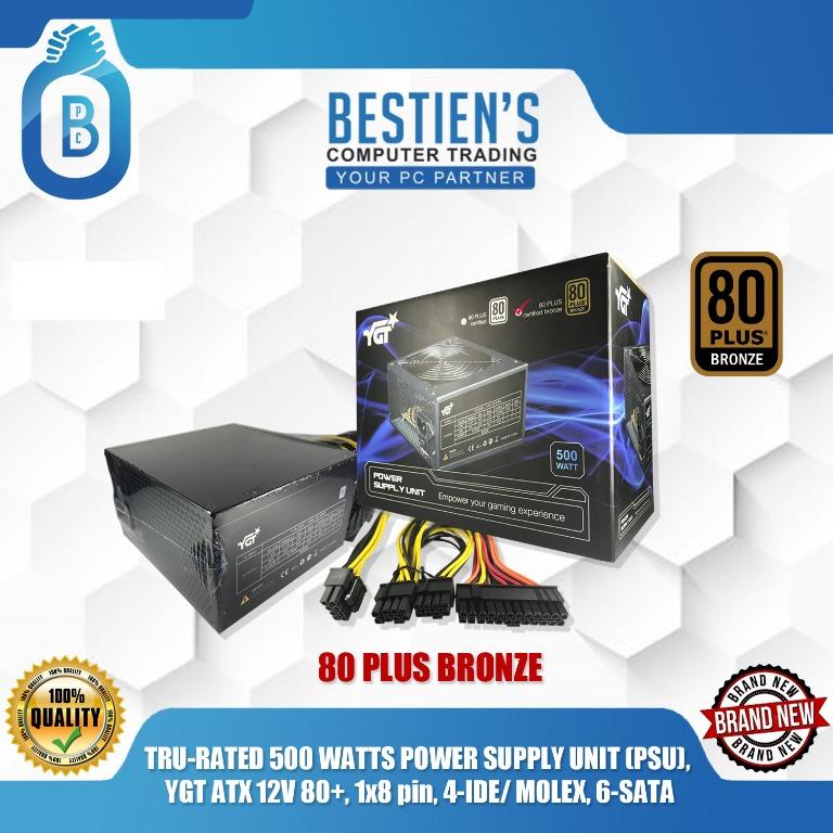 YGT ATX 12V 500 WATTS 80+ BRONZE, TRU-RATED POWER SUPPLY UNIT (PSU) [4 ...