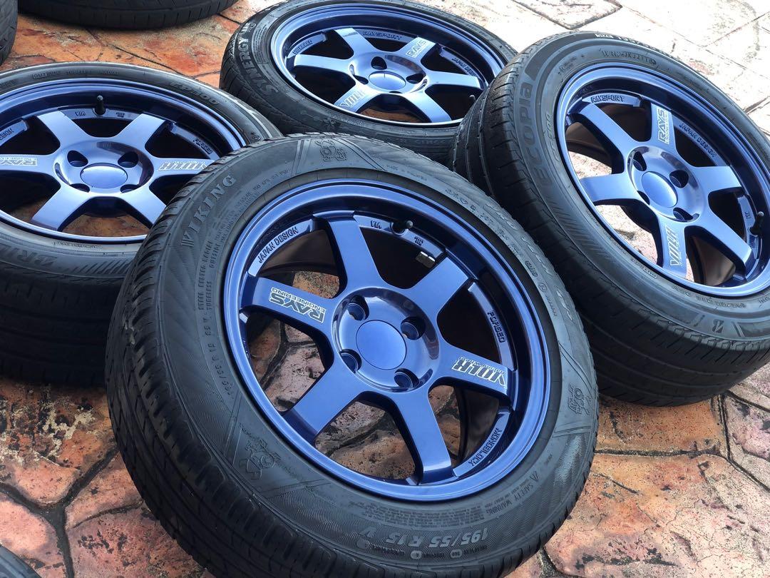 RIM TE37 MAG BLUE 15 PCD100, Auto Accessories on Carousell