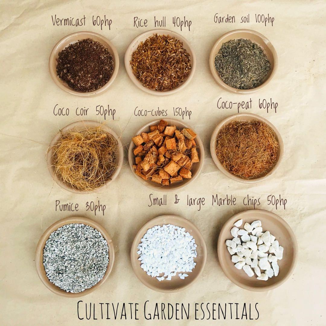 Soil, fertilizer, rice hull, cocopeat/cubes/coir, Pumice, marbles chips ...