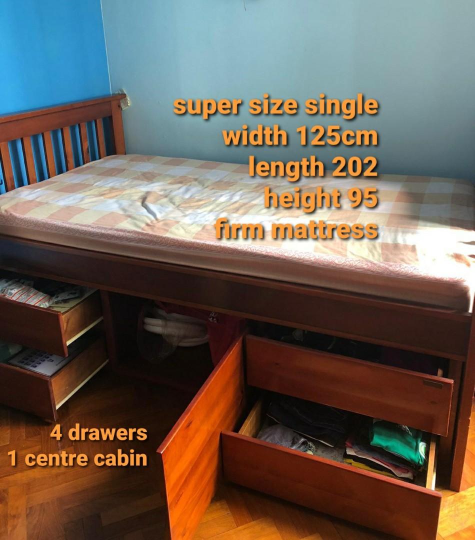 Super Single Bed with Solid Wood Frame & drawers, Furniture & Home Living, Furniture, Bed Frames ...