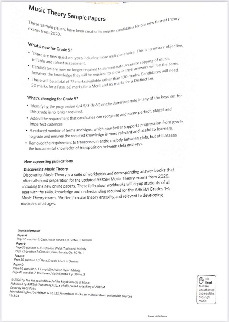 ABRSM grade 5 music theory exam sample paper, Hobbies & Toys, Music ...