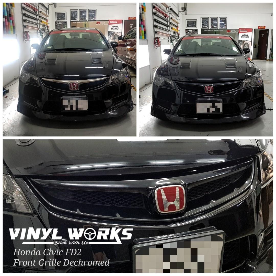 Honda Civic FD2 front grille dechrome - Wrap Gloss Black Sticker, Car ...