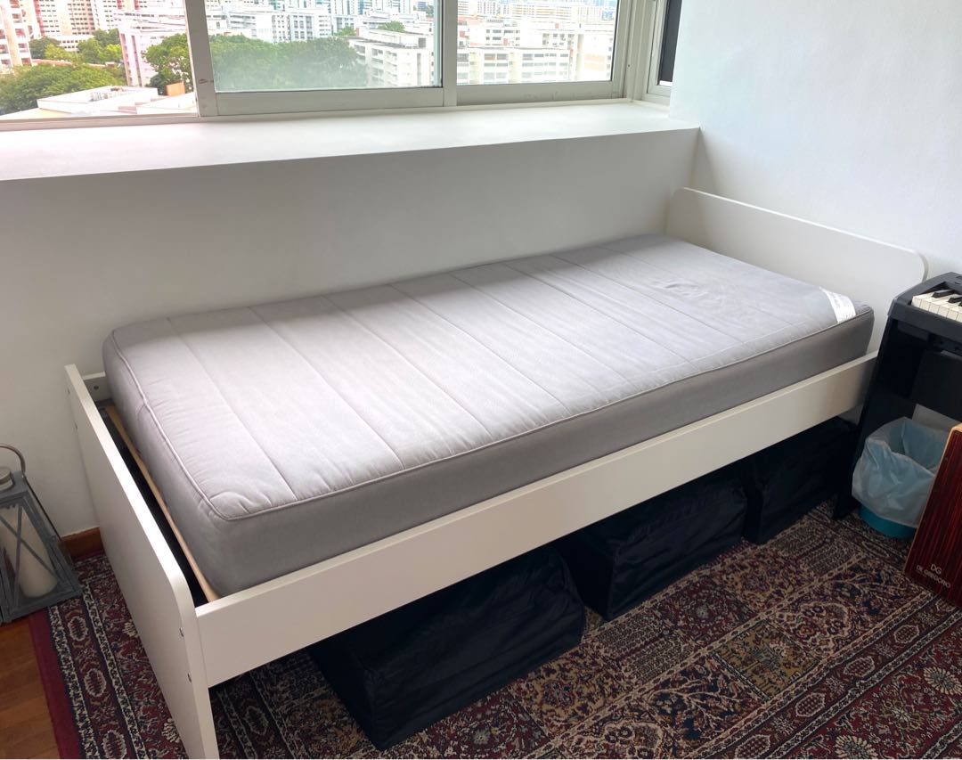 IKEA Sklat Single Bed and Mattress, Furniture, Beds & Mattresses on ...