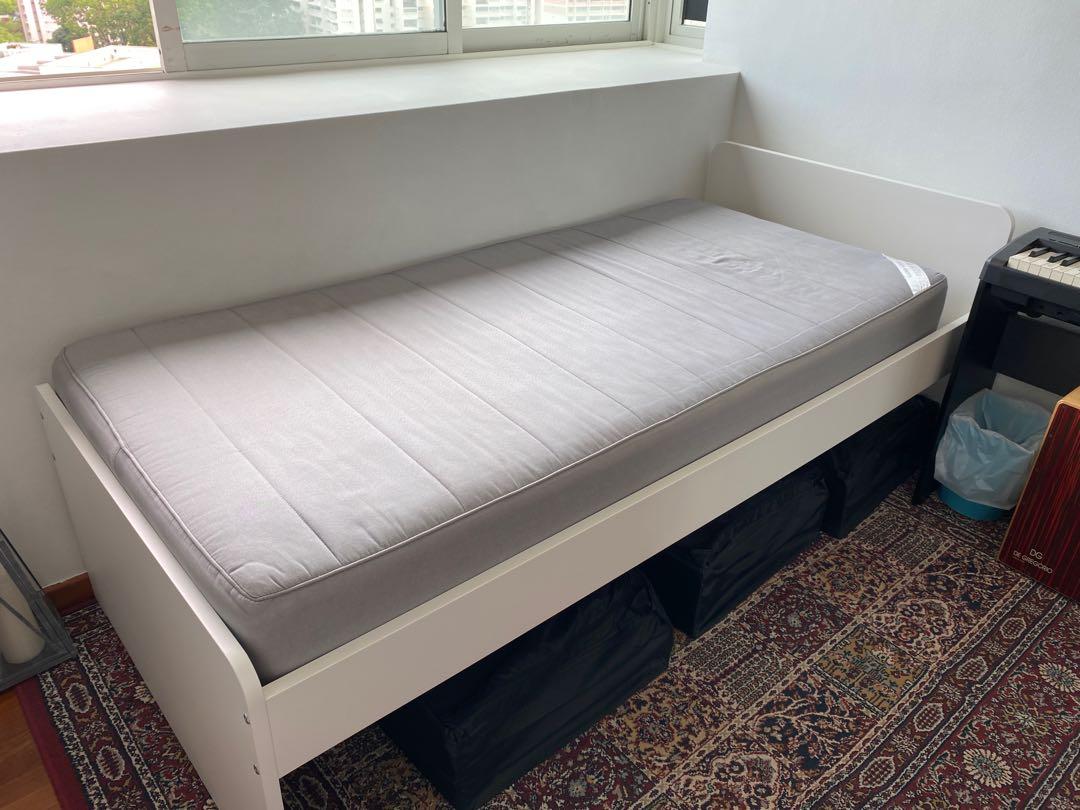 IKEA Sklat Single Bed and Mattress, Furniture, Beds & Mattresses on ...