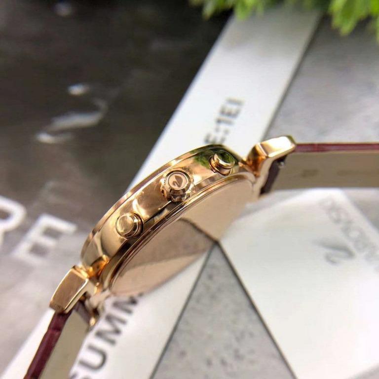 Swarovski Era Journey Watch Leather Strap Dark Red Rose-Gold Tone PVD ...