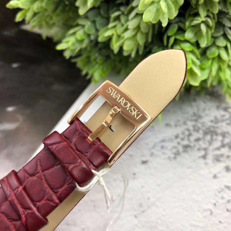 Swarovski Era Journey Watch Leather Strap Dark Red Rose-Gold Tone PVD ...