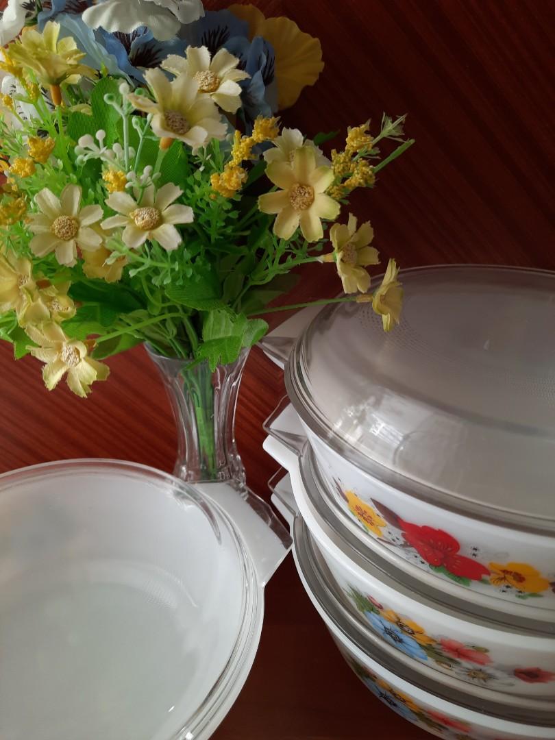 Vintage Hanamay Korea Made Milk Glass Round Casserole Embossed With ...