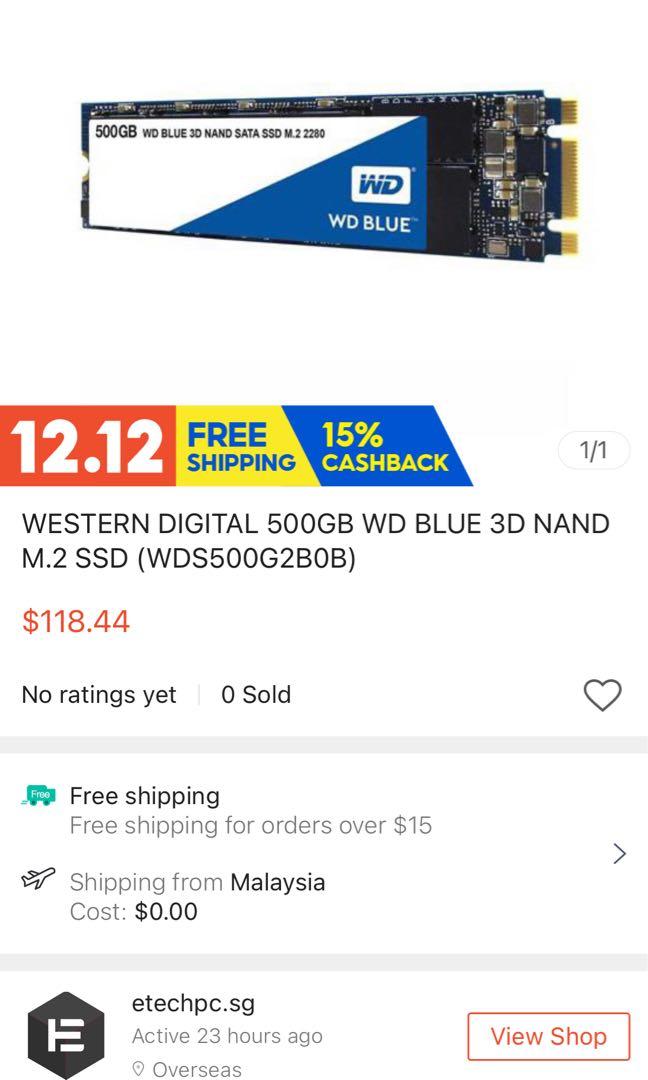 WESTERN DIGITAL 500GB WD BLUE 3D NAND M.2 SSD (WDS500G2B0B), Computers ...