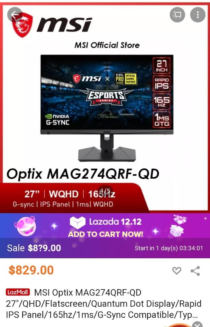 MSI Gaming Monitor- Optix MAG274QRF-QD 27"/QHD/Flatscreen/Quantum Dot ...