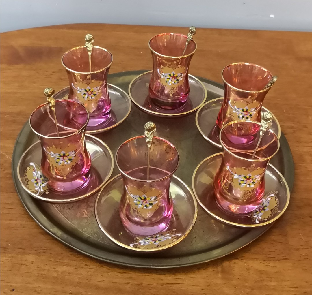 Turkish tea set with brass tray, Furniture & Home Living, Kitchenware ...