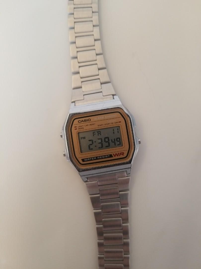 Casio a158 retro watch (rare gold/brown watch face), 名牌, 手錶 - Carousell
