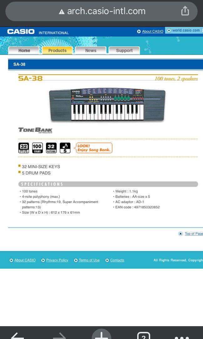 Casio SA-38 Tonebank Sampler Keyboard, Hobbies & Toys, Music & Media ...