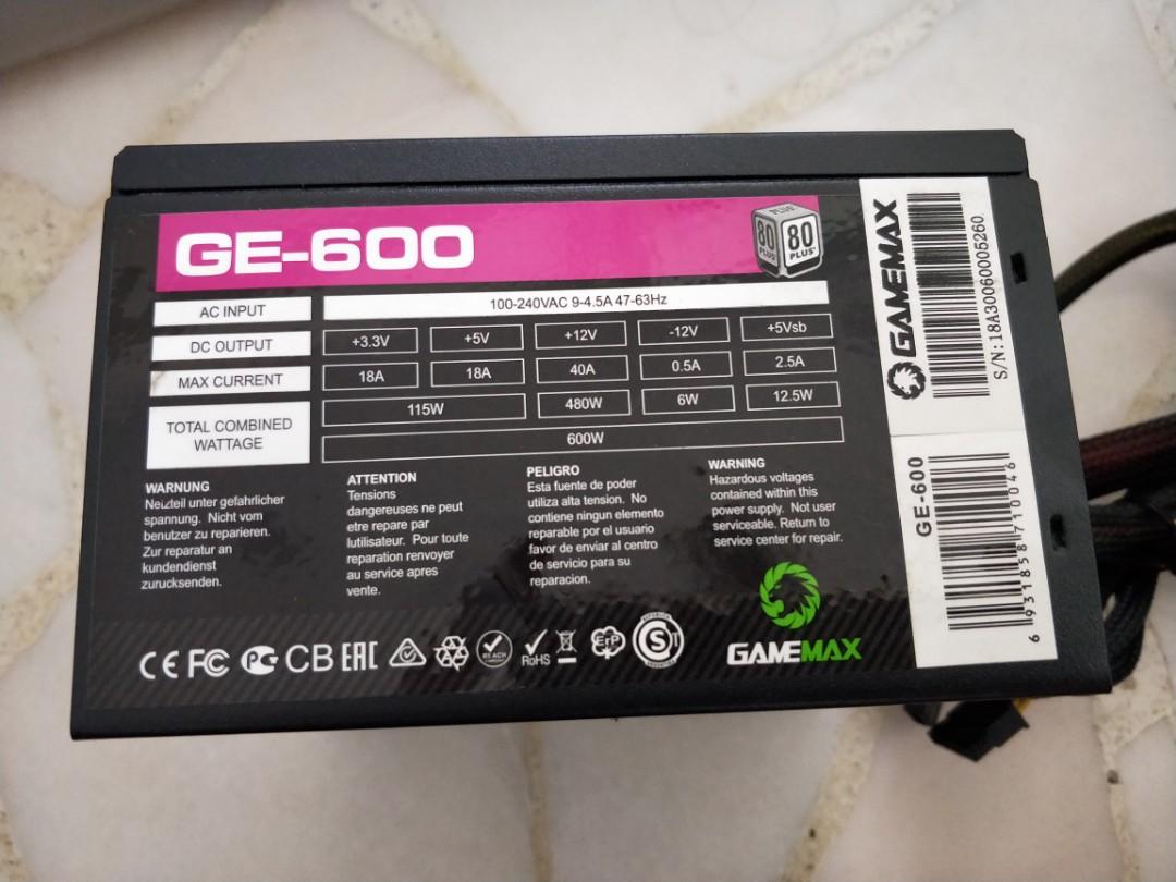 Gamemax 600w Power Supply, Computers & Tech, Parts & Accessories ...