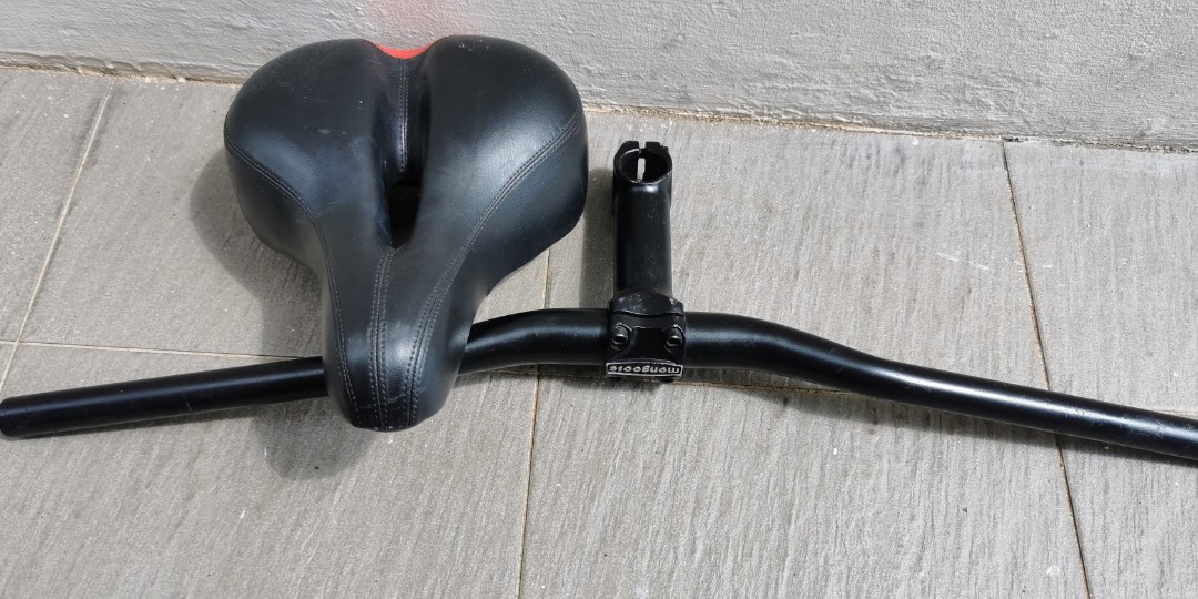 Mongoose handle bar 690mm.n handle bar stem, and seat saddle, Sports ...