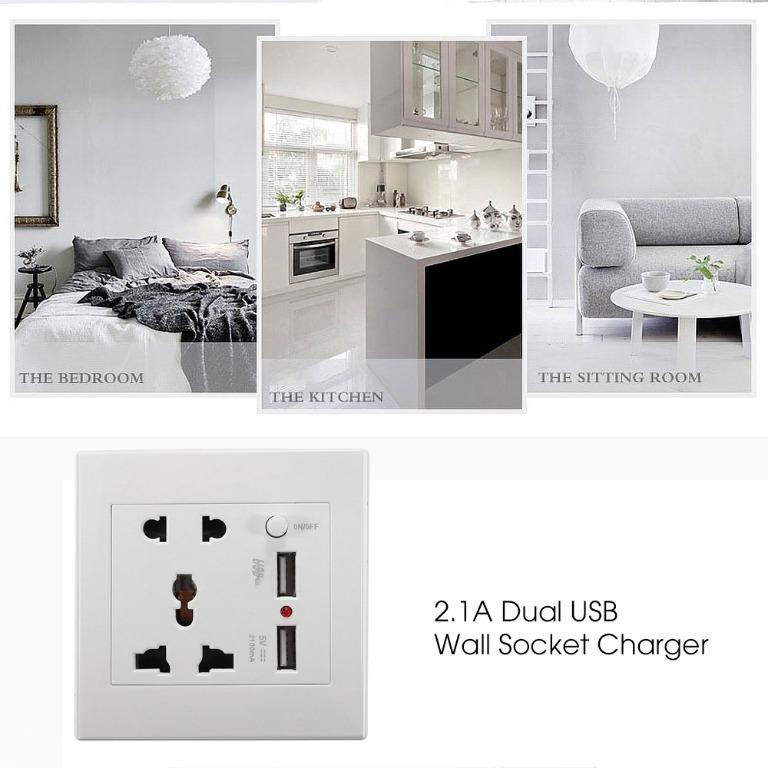 Global Plug Panel Socket with 2 USB Ports With Switch, TV & Home ...