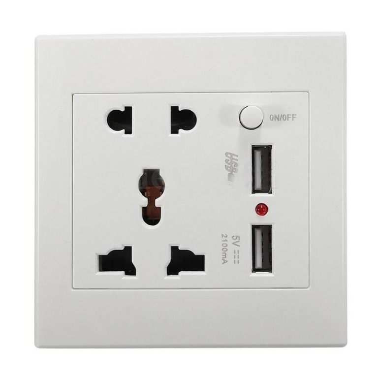 Global Plug Panel Socket with 2 USB Ports With Switch, TV & Home ...
