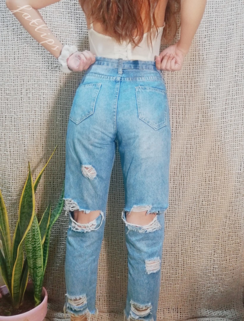 Ripped front & back mom jeans, Women's Fashion, Bottoms, Jeans on Carousell