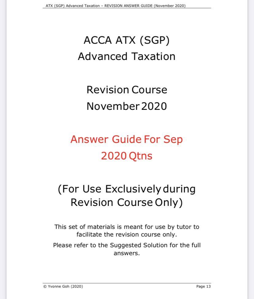 ACCA ADVANCED TAXATION (ATX SGP) LATEST! One time pass, Computers ... ACCA ADVANCED TAXATION (ATX SGP) LATEST! One time pass, Computers ...