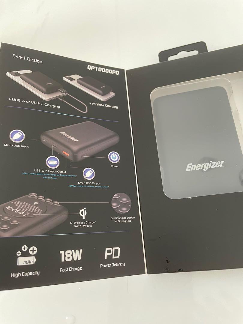 Energizer power bank QP10000PQ Qi 18W wireless fast charge PD QC ...