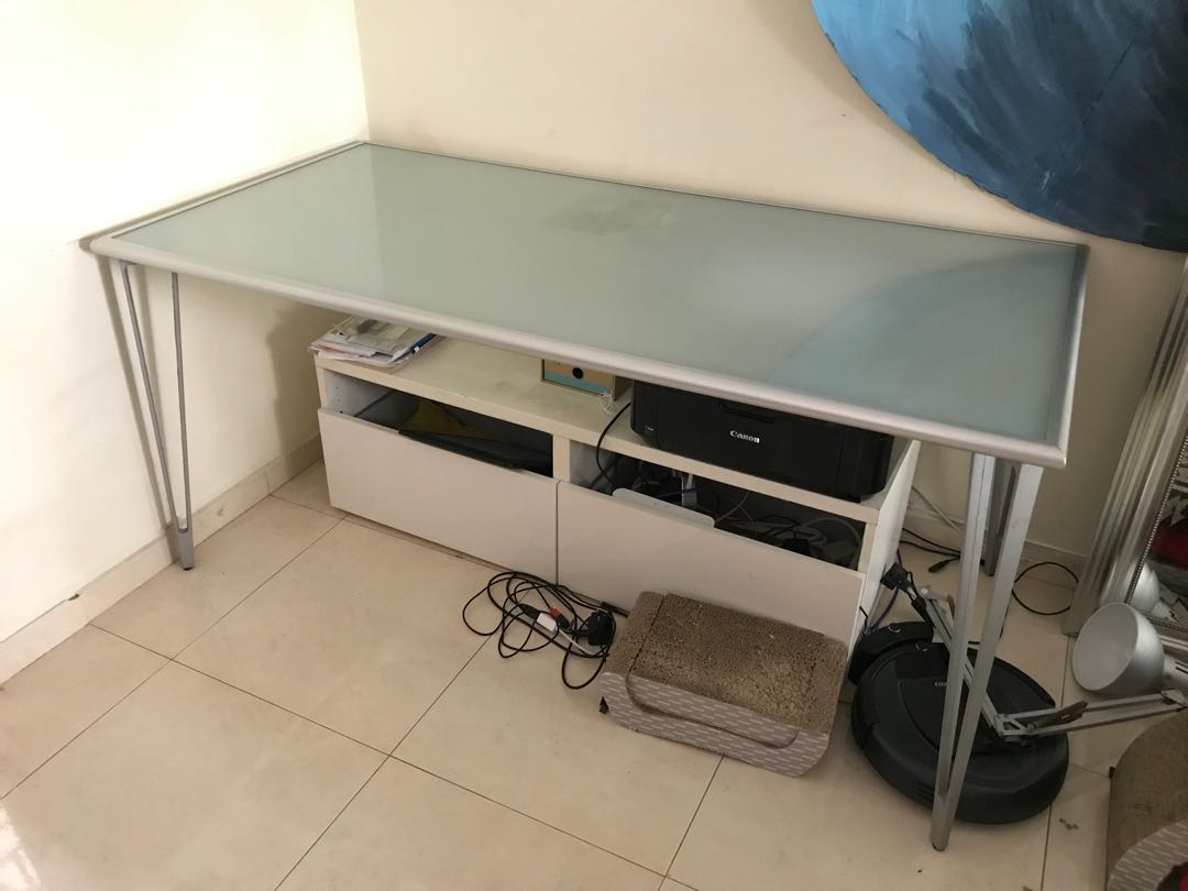 Frosted Glass Study Computer Laptop Desk Table, Furniture & Home Living ...
