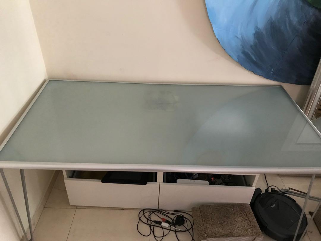 Frosted Glass Study Computer Laptop Desk Table, Furniture & Home Living ...