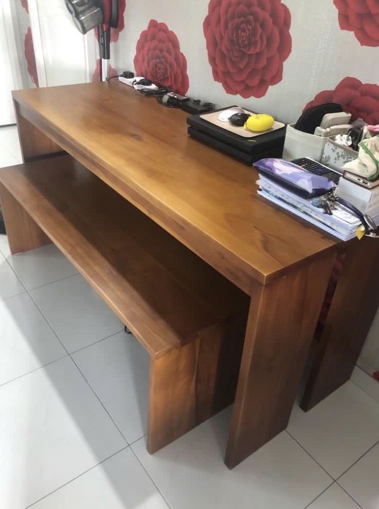 Scan Teak Solid Wood Study Table, Furniture, Tables & Chairs on Carousell