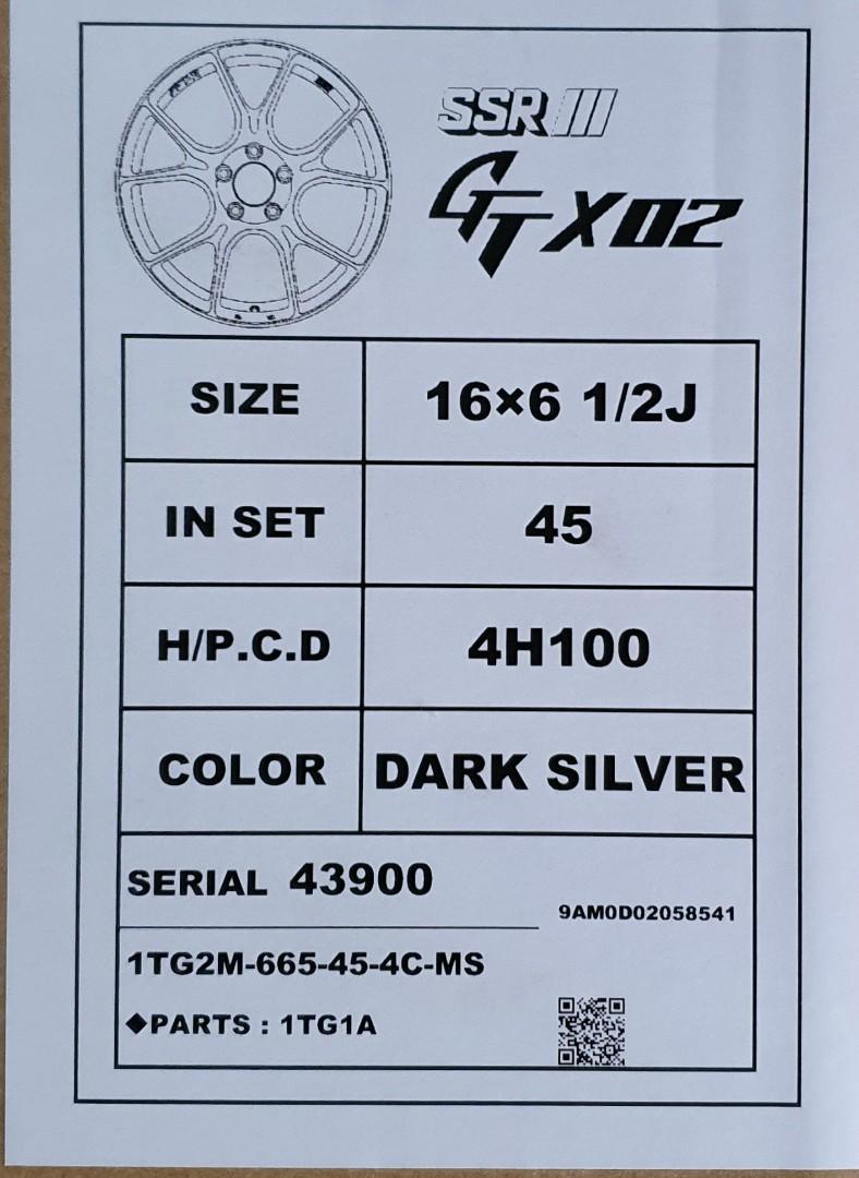 SSR GTX02 16 inch rims & BS tires with original SSR Centre caps., Car ...