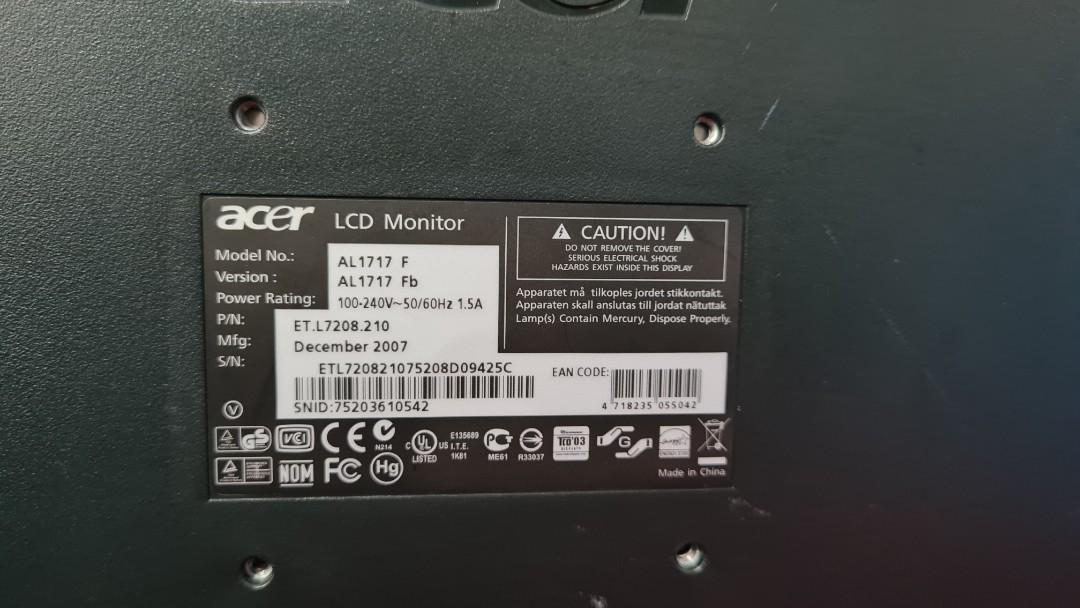 Acer AL1717 F 17 Inch LCD Monitor With Built-In Speakers Grade B ...