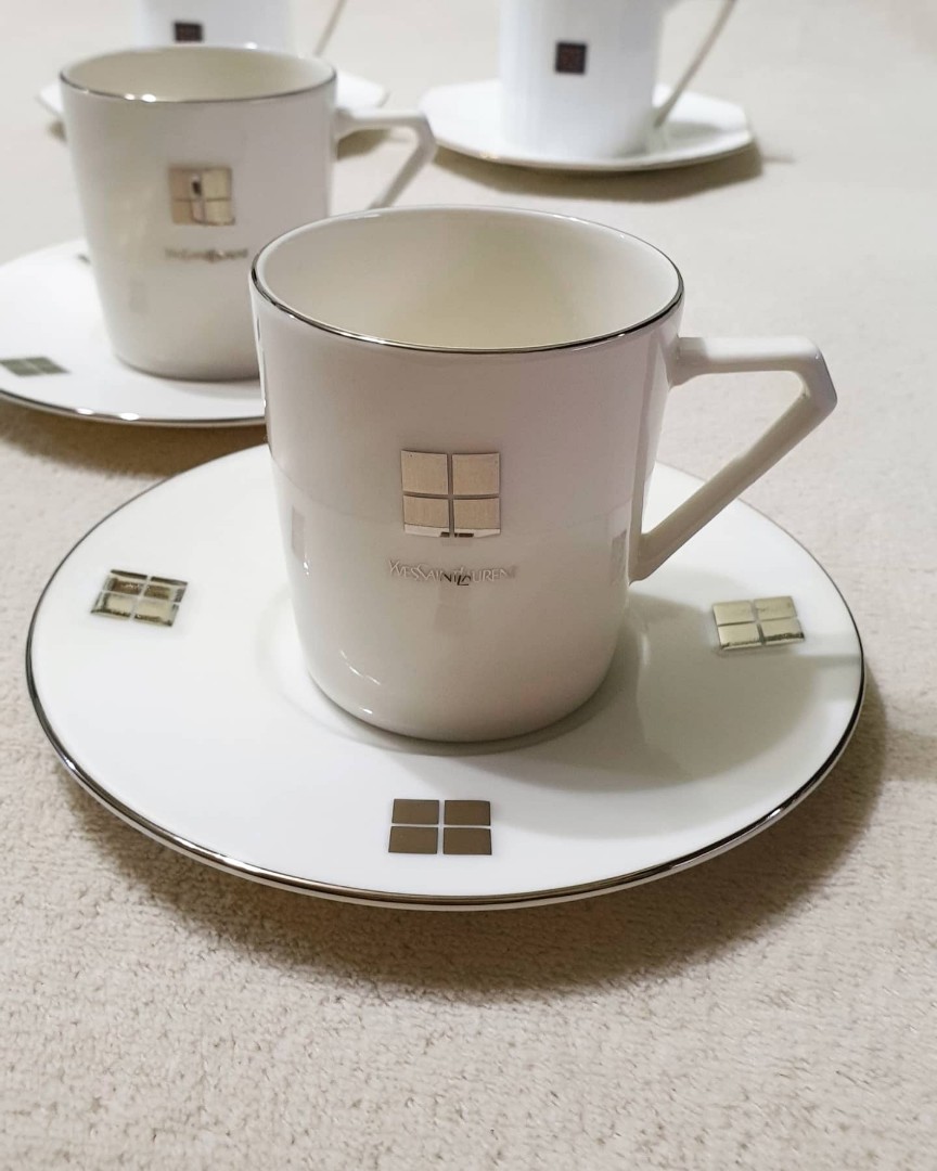 Rare Ysl White Tea Cups Set, Furniture & Home Living, Kitchenware ...