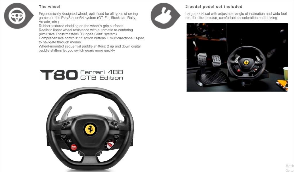 Thrustmaster T80 Ferrari 488 GTB Edition Racing Wheel for PS4 / PS5 ...