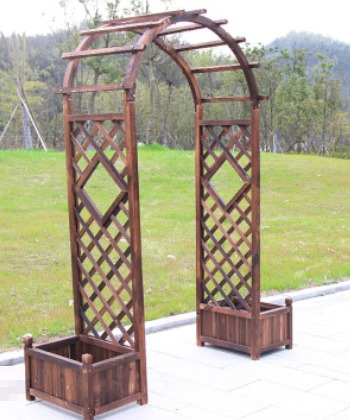 Bamboo Garden Arbor with Planter Box Trellis Hanging Arch Plant Display ...