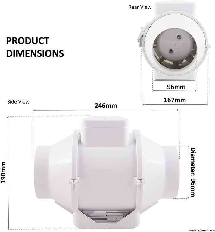 Blauberg TURBO-E 100 T Mixed Flow in-Line Extractor Fan with Timer-for ...