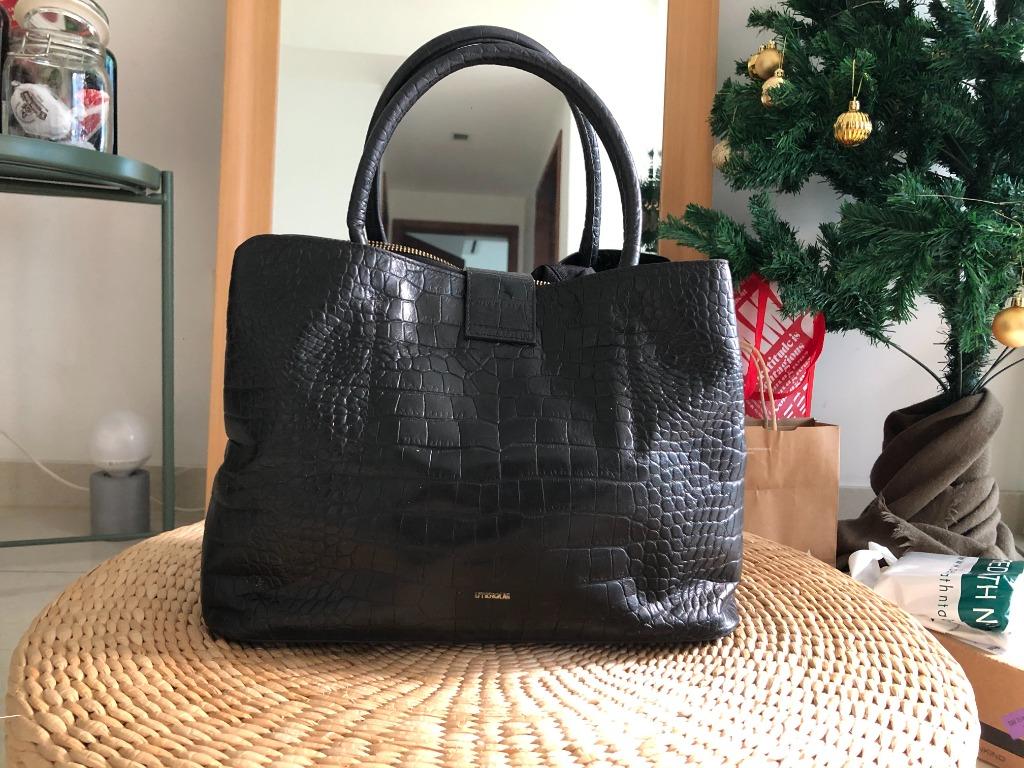 Uterque (Zara) mock crocodile genuine black leather handbag, Women's ...