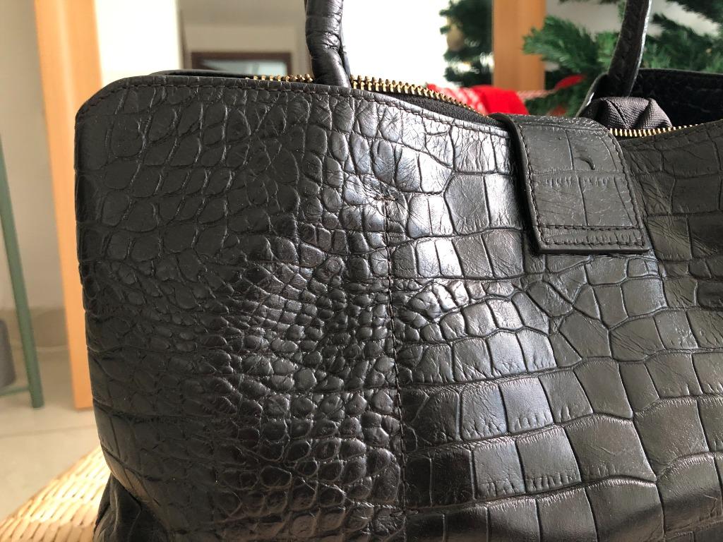 Uterque (Zara) mock crocodile genuine black leather handbag, Women's ...