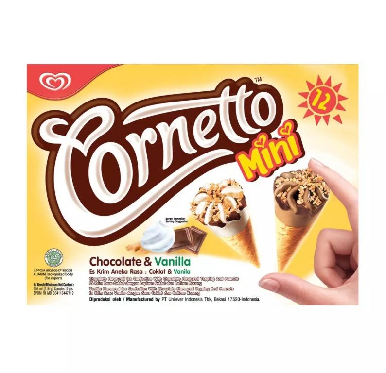 Cornetto Mini Choc&Van, Food & Drinks, Packaged & Instant Food on Carousell