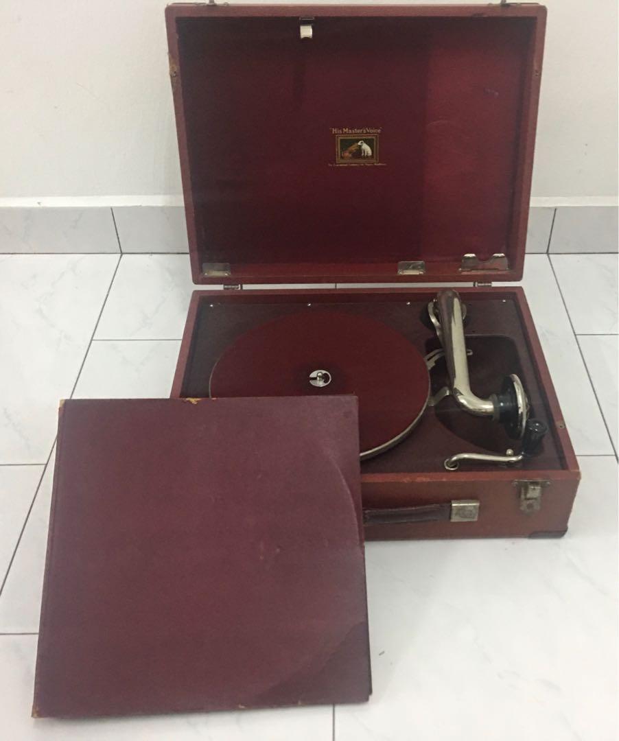 HMV portable gramophone 78轉留聲機 ～ working & well loved, Furniture & Home ...