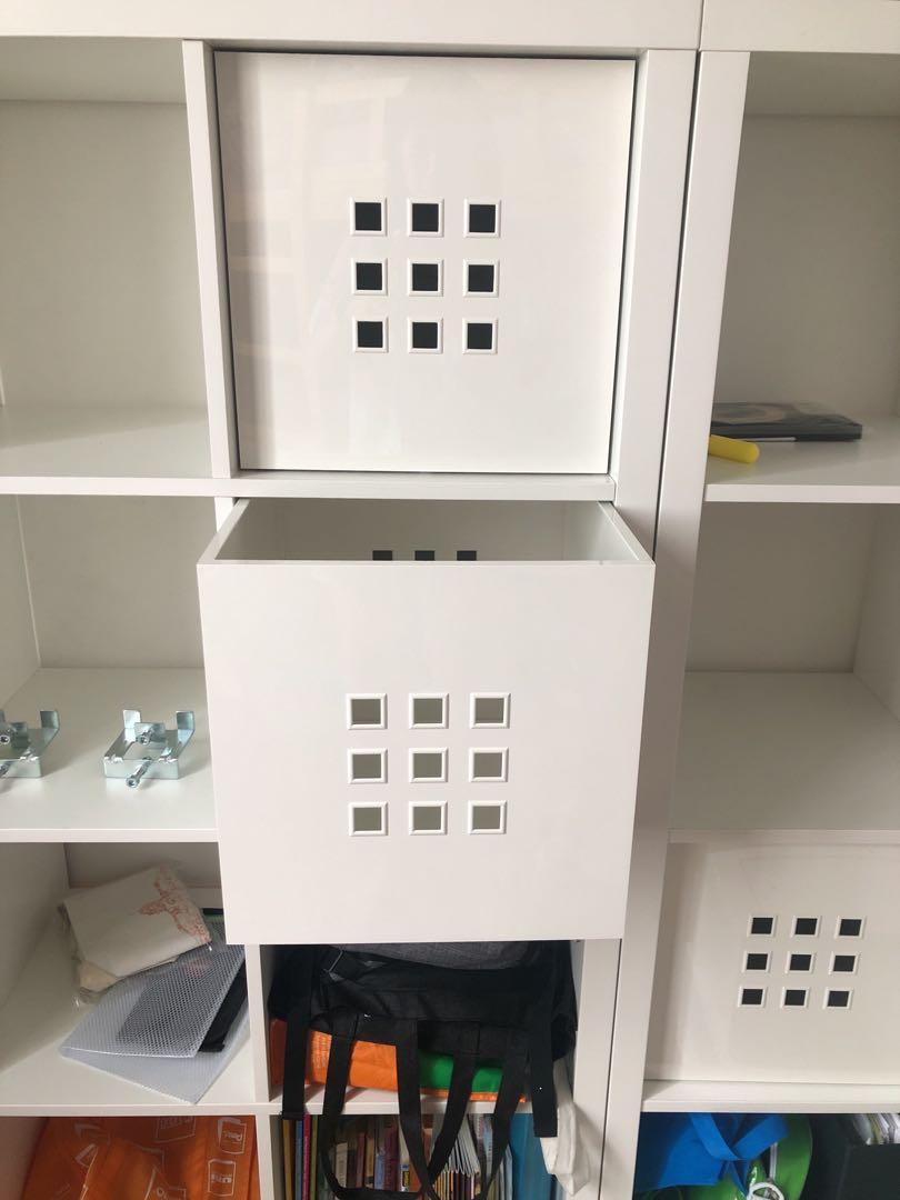 IKEA Kallax Shelves and Lekman Storage Boxes, Furniture, Shelves ...