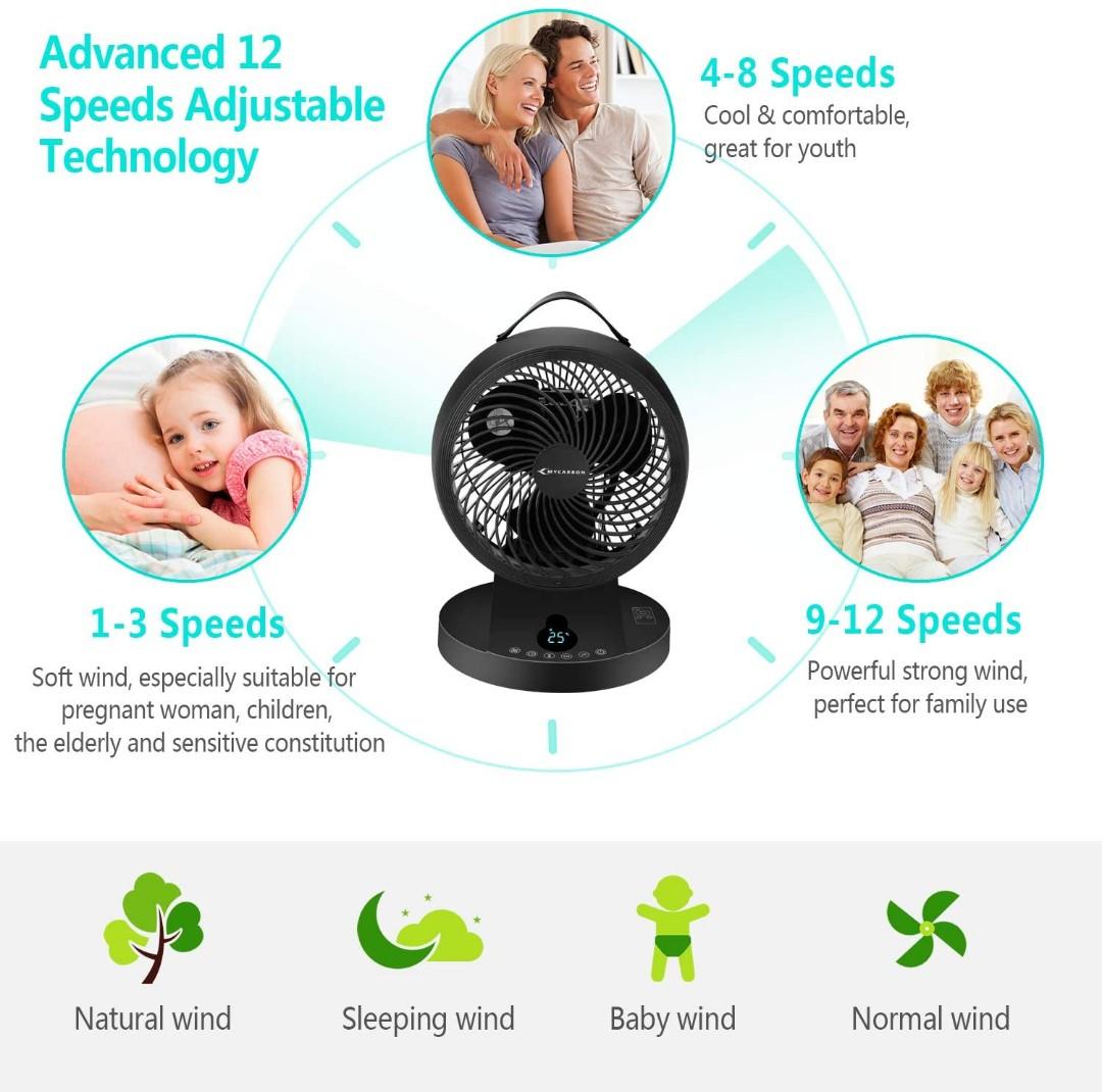 MYCARBON Fan Quiet Desk Fan Automatically Oscillating Whole Room Fan 12 ...