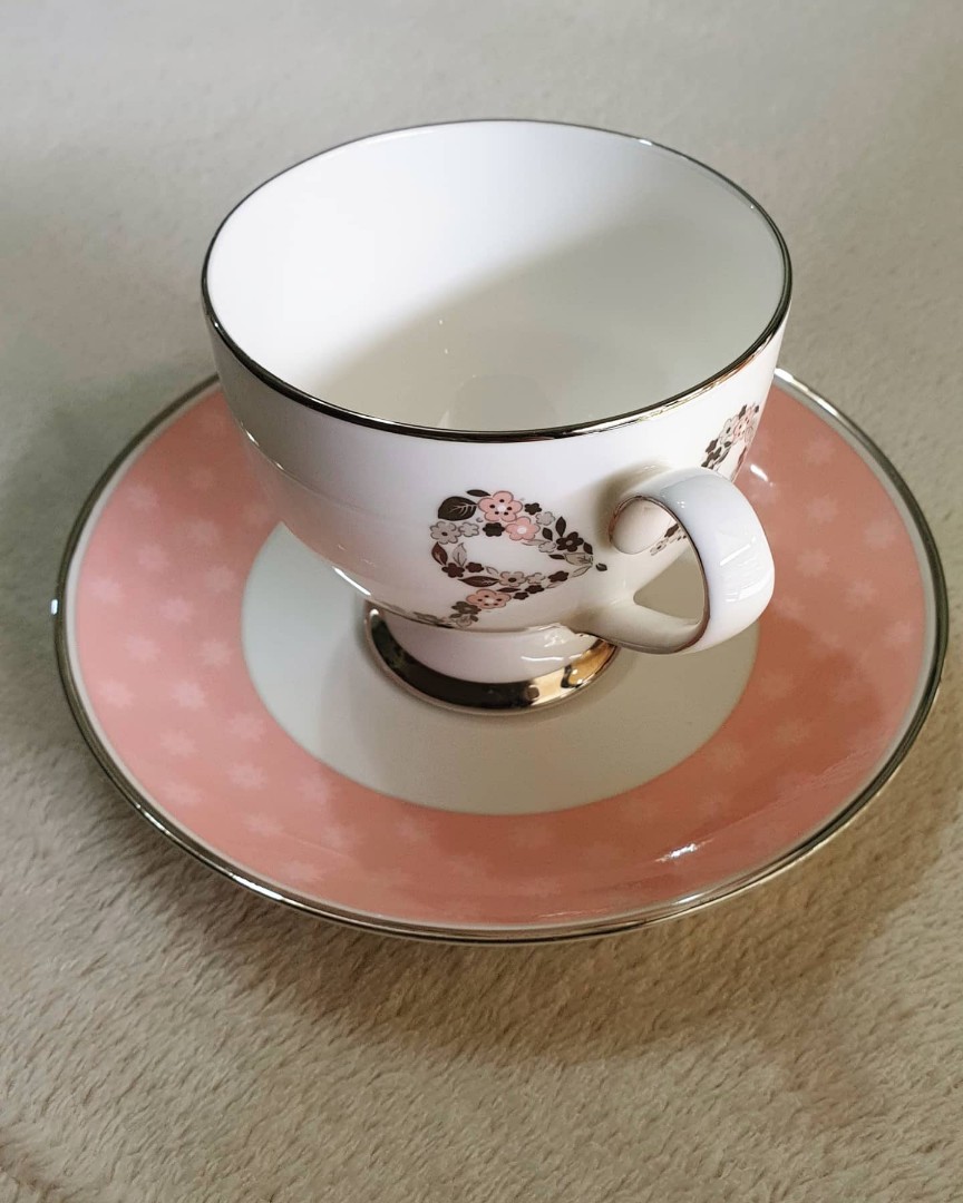 Narumi Pink Ribbon Tea Cup Set Footed, Furniture & Home Living ...