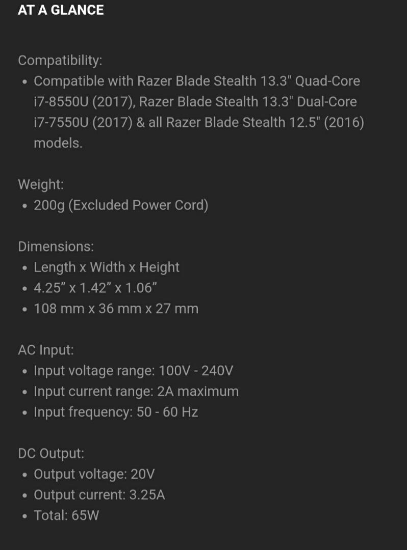 Razer Power Adapter 65W, Computers & Tech, Parts & Accessories, Cables ...