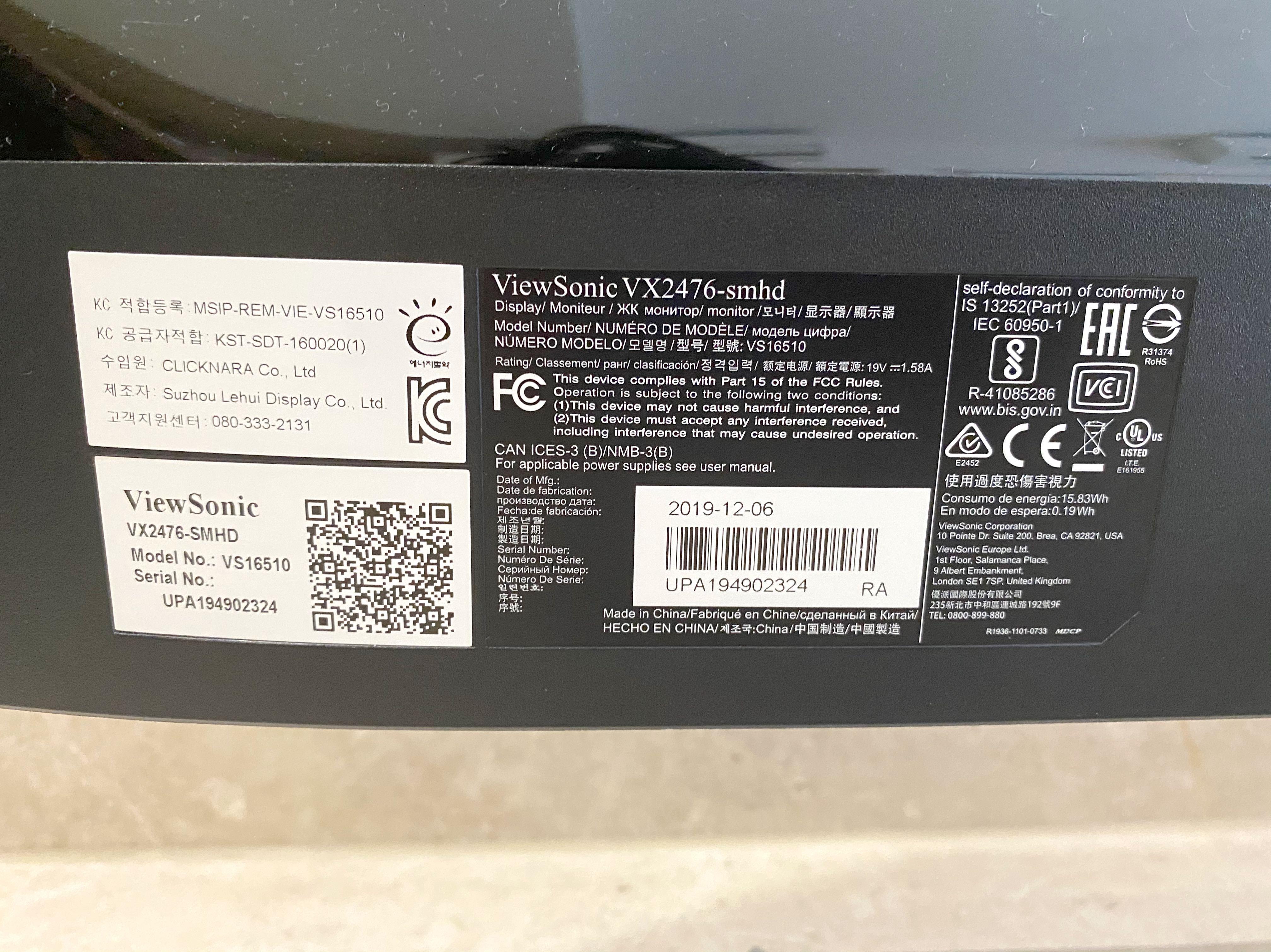 VIEWSONIC VX2476-SH 24" IPS Monitor, Computers & Tech, Parts ...