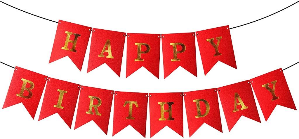 Happy Birthday Banner Red Party Supplies Decoration, Hobbies & Toys ...