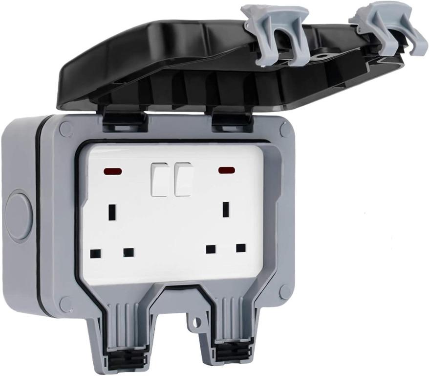 Outdoor Sockets Waterproof Double Socket, Wall Electrical Outlets, IP66 ...