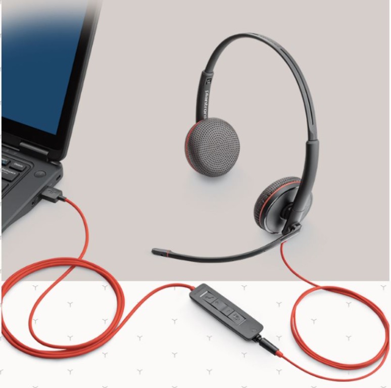 PLANTRONICS BLACKWIRE 3225 Stereo Wired Headset 3.5mm Jack and USB-A ...