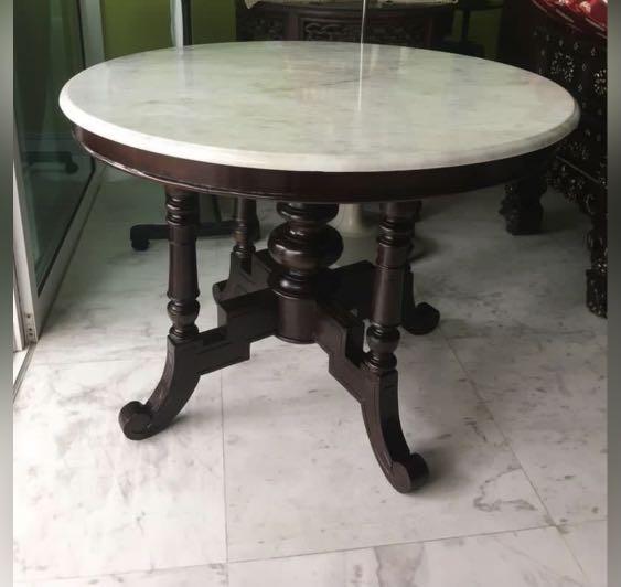 PRELOVED Kopitiam marble dining table set, Furniture & Home Living ...